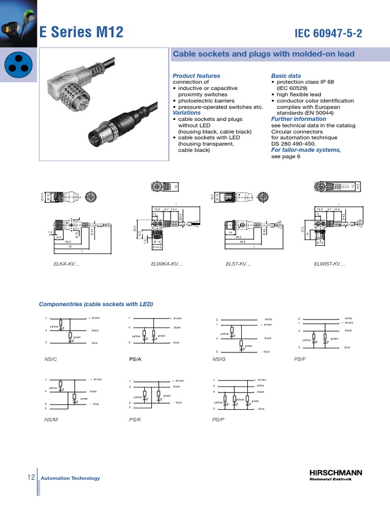 E Series M12 | PDF | Electrical Connector | Printed Circuit Board