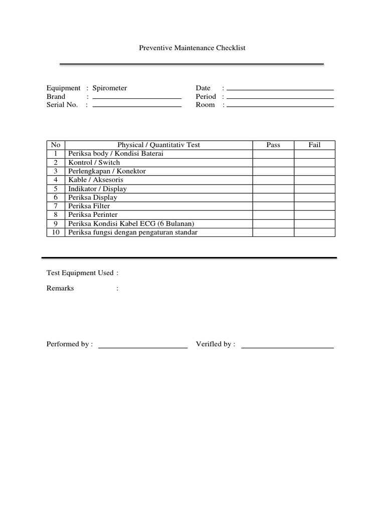 Preventive Maintenance Checklist Spirometer | PDF