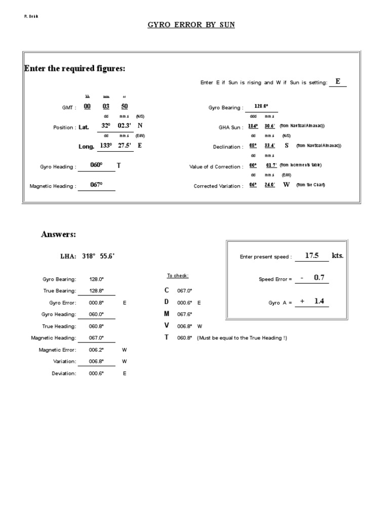 Gyro Error Calculation by Sun Amplitude | PDF | Navigation | Geography