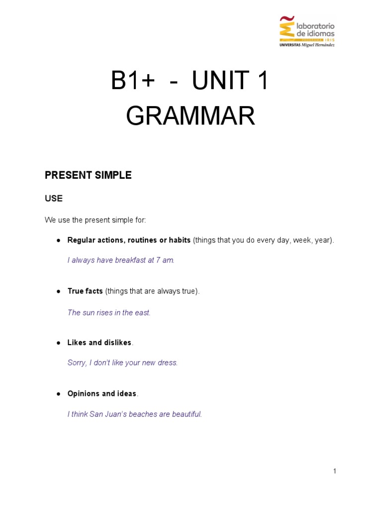 B1+ - Unit 1.3 - GRAMMAR | PDF | Adjective | Verb