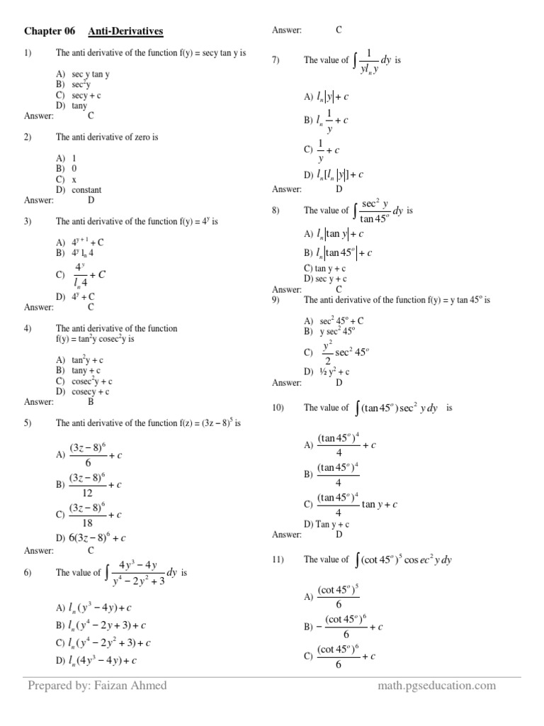 Anti Derivatives | Physical Quantities | Algebra