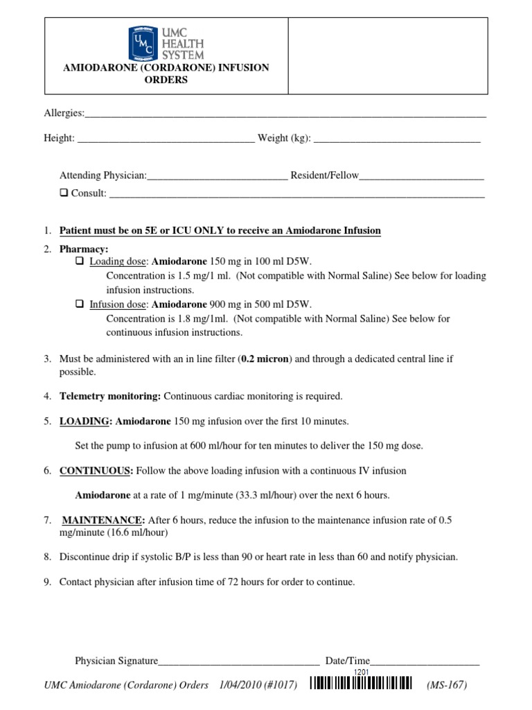 Amiodarone Infusion Protocols | Intravenous Therapy | Health Care