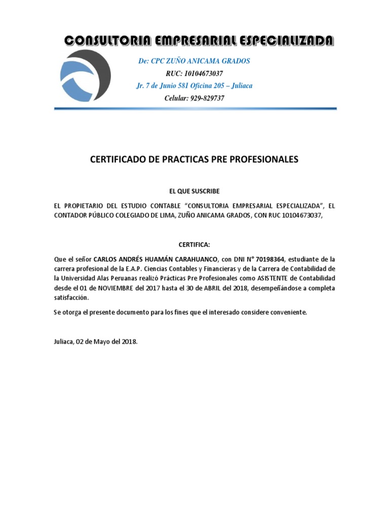 Certificado Carlos Andres | PDF | Títulos | Contador