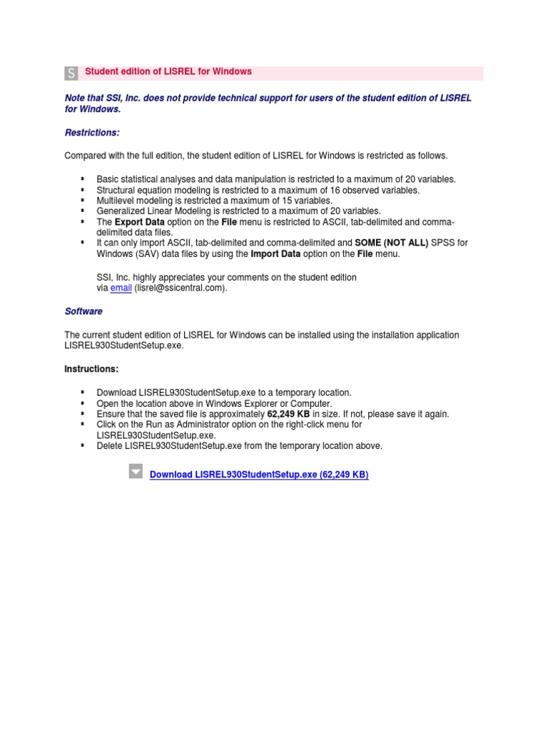 Student Edition of LISREL For Windows | PDF