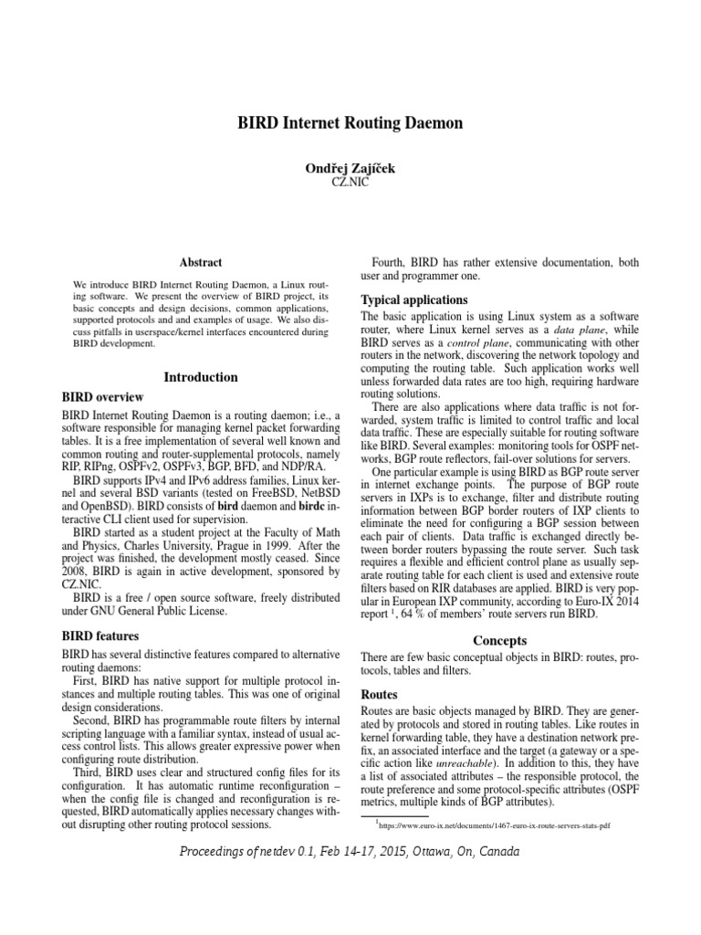 BIRD Internet Routing Daemon | PDF | I Pv6 | Port (Computer Networking)
