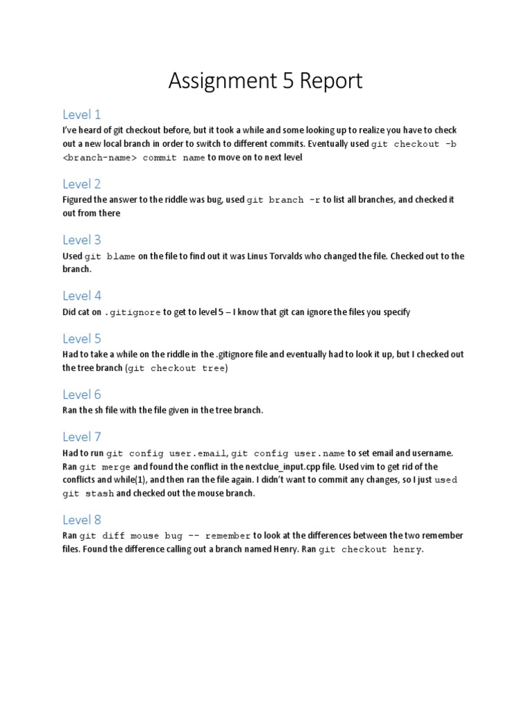 Assignment 5 Report: Level 1 | PDF