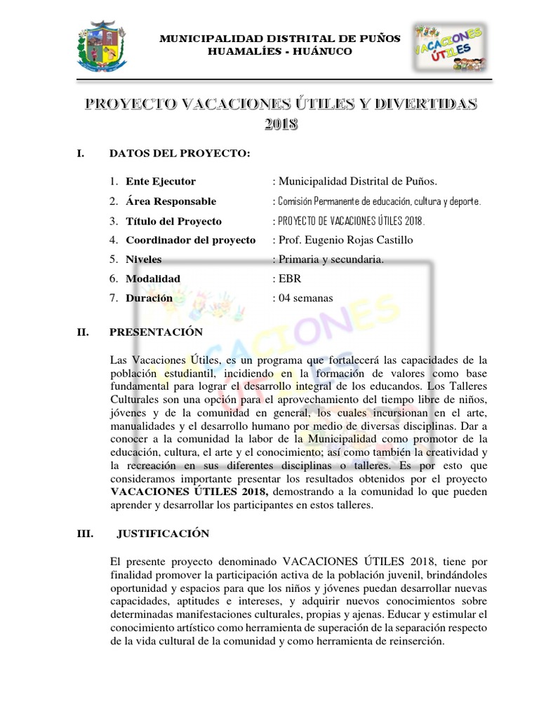 Proyecto de Vacaciones Útiles 2018: Fortaleciendo las capacidades de ...