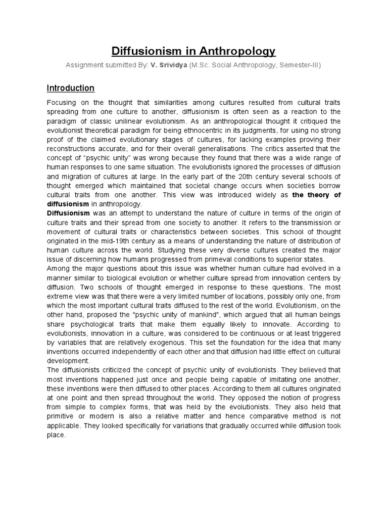 Theory of Diffusionism in Anthropology | PDF | Franz Boas | Evolution