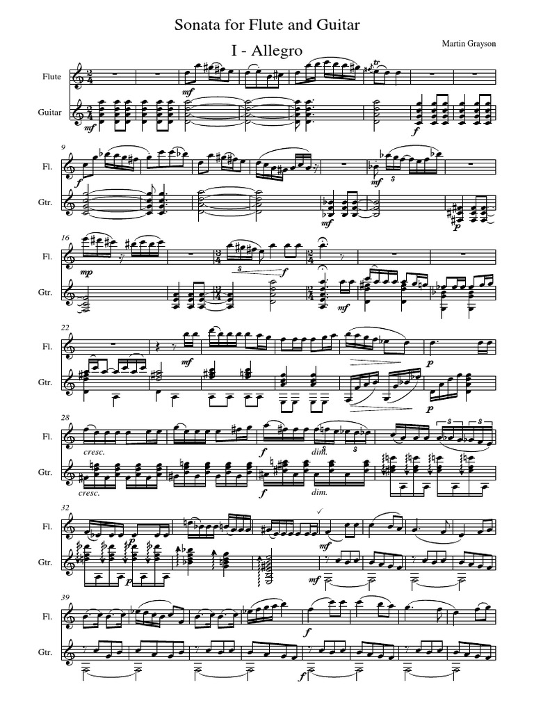 I - Allegro Sonata For Flute and Guitar | PDF | Musical Forms | Musical ...