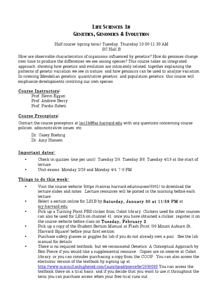 LS1b 2016 Day 1 Handout | PDF | Genetics | Textbook
