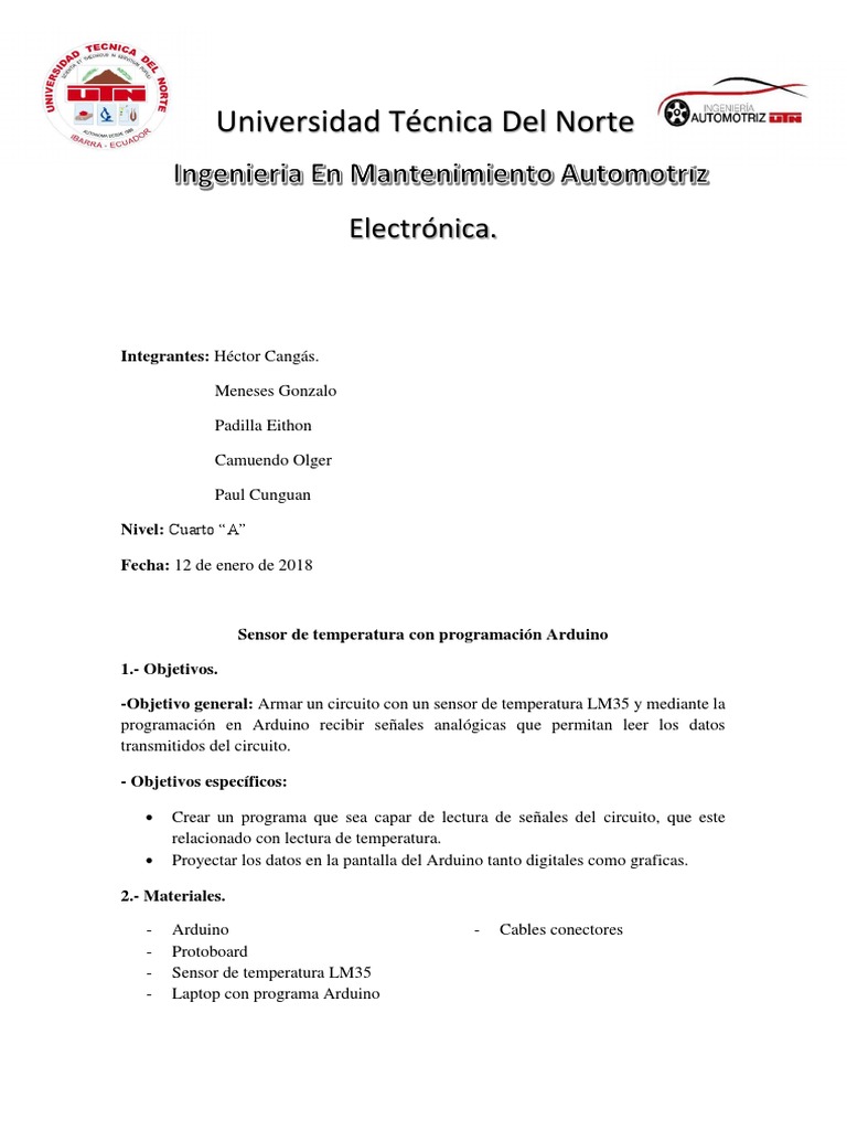 Informe Sensor de Temperatura. | PDF | Arduino | Sensor