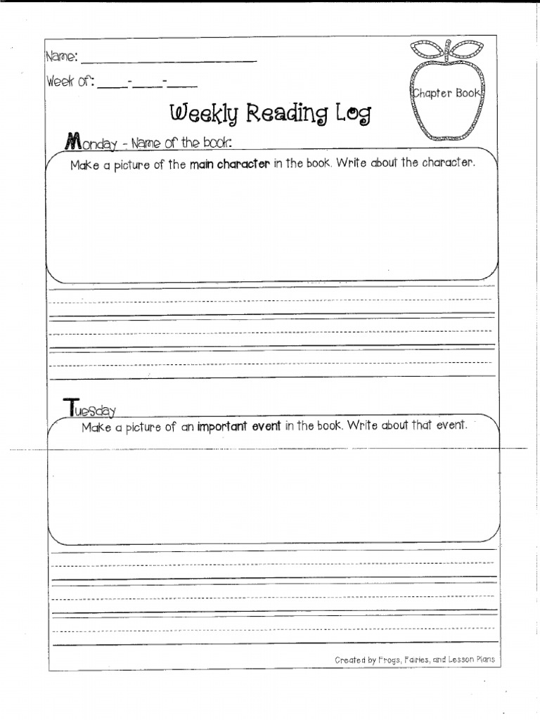 Weekly Reading Log Chapter Book PG 1 | PDF