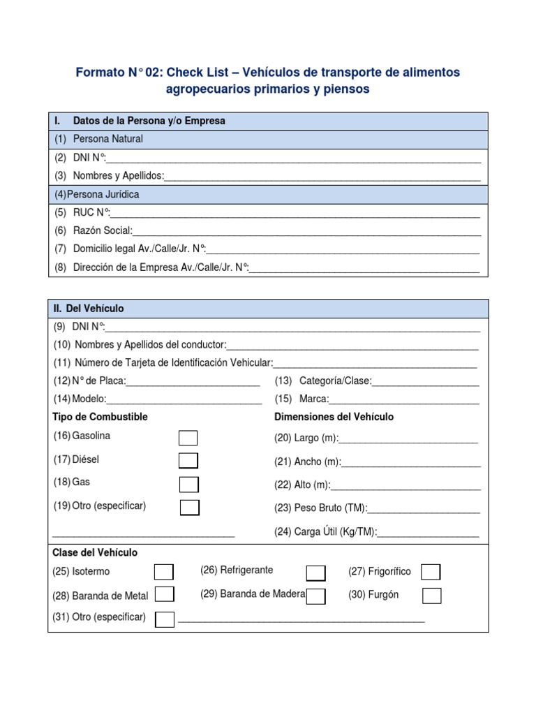 Formato-N°-02-Check-List-–-Vehículos-de-transporte | Carne | Alimentos