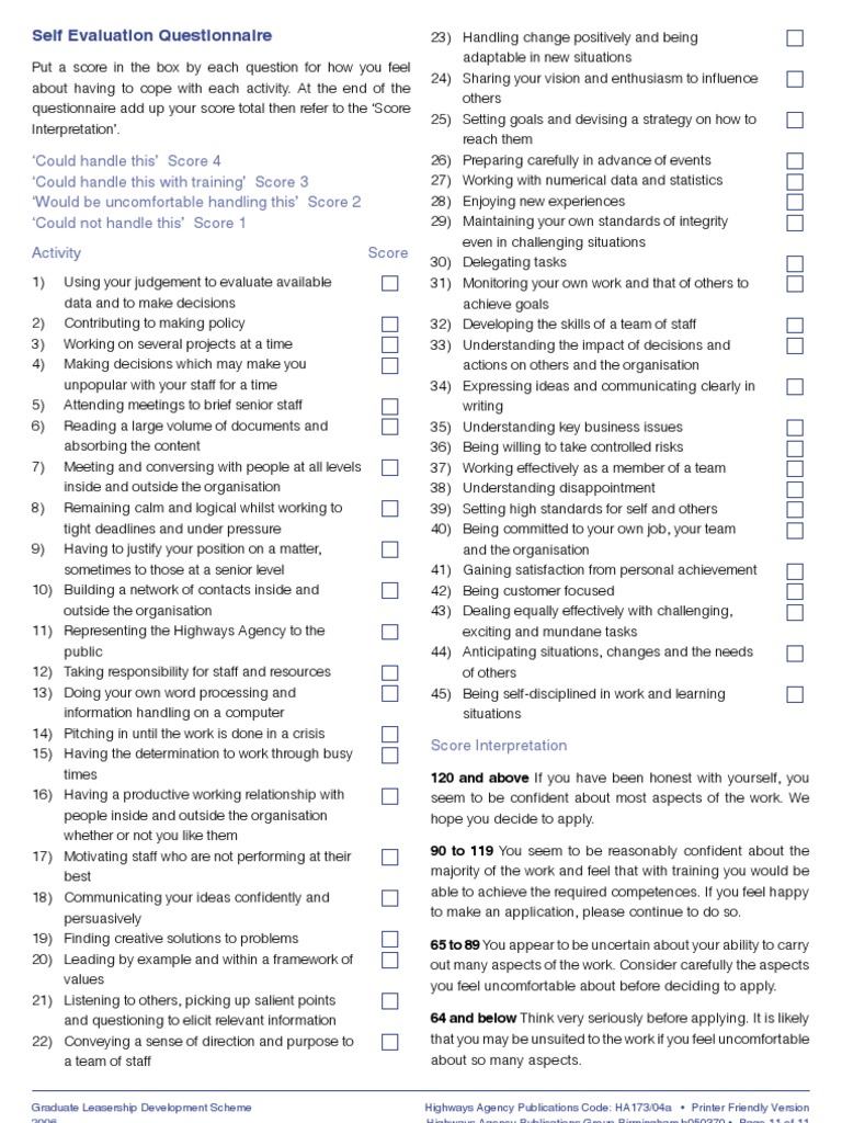 Self Evaluation Questionnaire | PDF | Psychological Concepts | Cognition