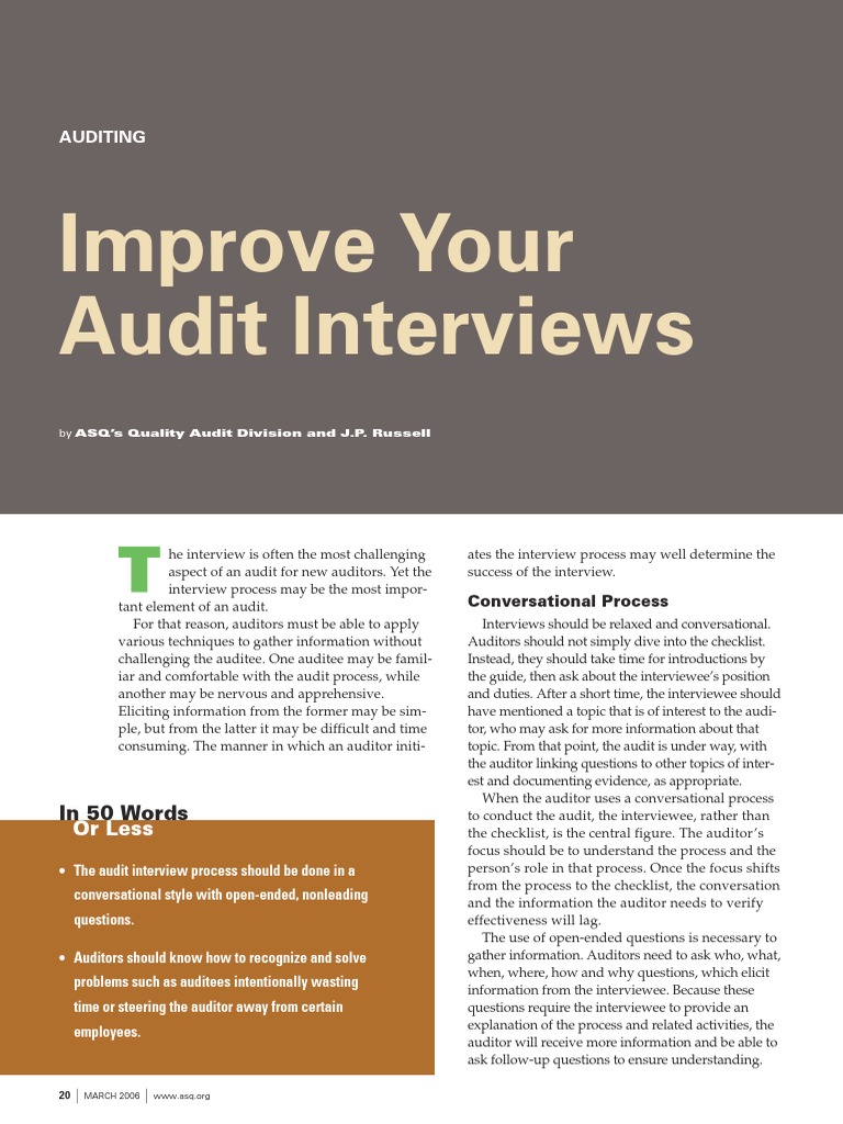 Improve Your Audit Interviews | PDF | Audit | Question