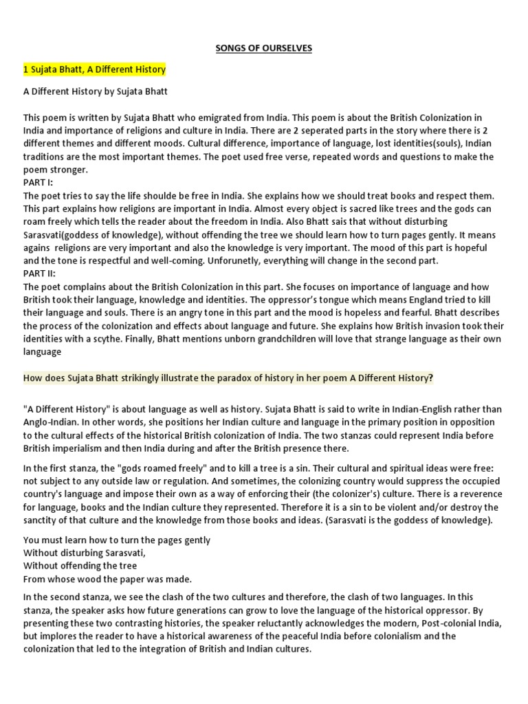 Songs of Ourselves - Notes For The Students | PDF | Metre (Poetry) | Poetry