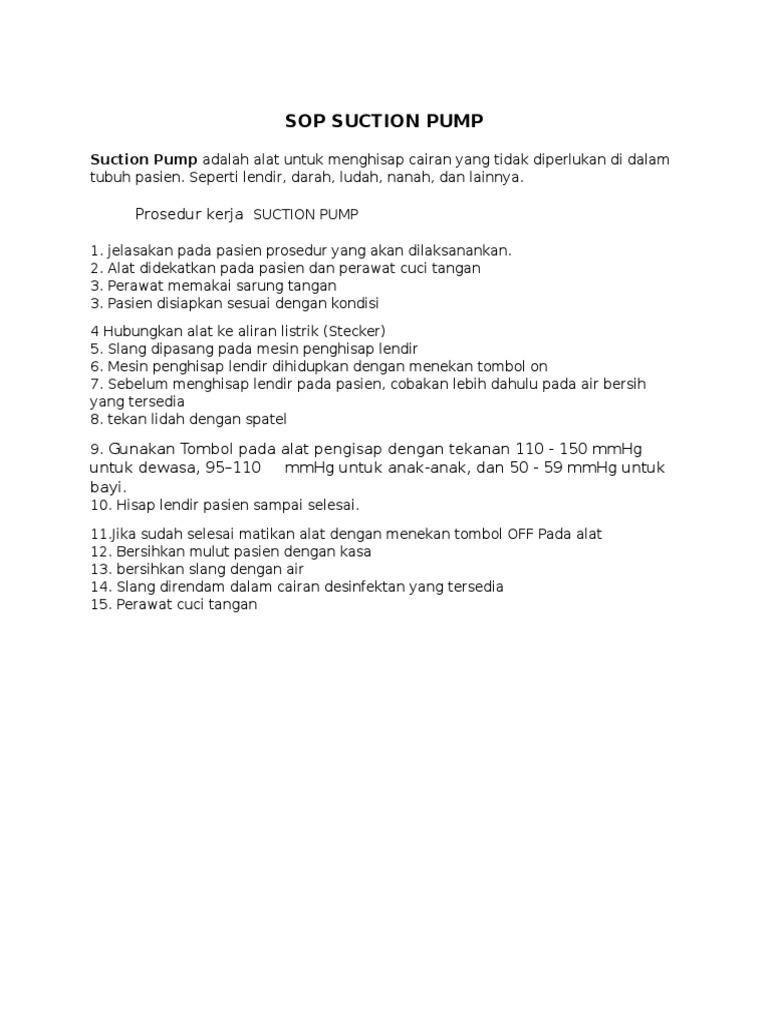 Prosedur Penggunaan Suction Pump Medis | PDF