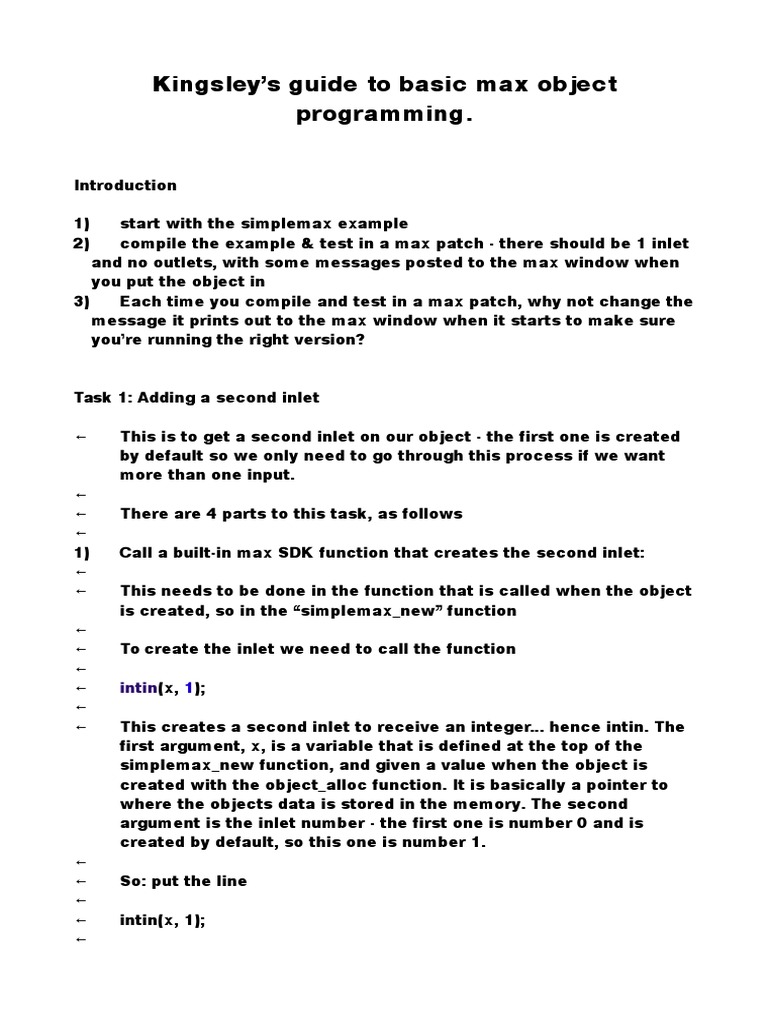 Kingsley's Guide To Basic Max Object Programming.: Intin | PDF | Subroutine | Programming Paradigms