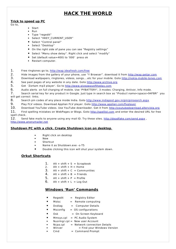 Hack The World | PDF | Windows Registry | Telecommunications