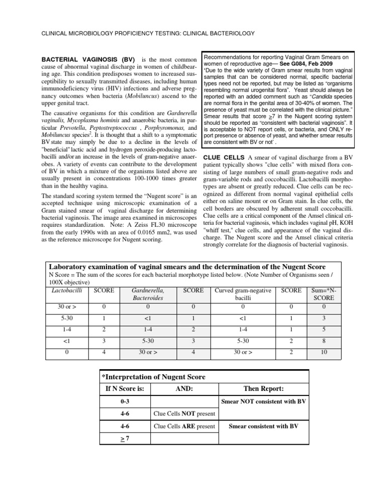 Nugent Score for Bacterial Vaginosis | PDF | Clinical Pathology ...