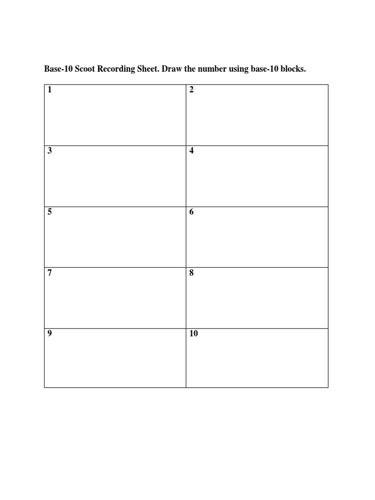 Base-10 Scoot Recording Sheet | PDF