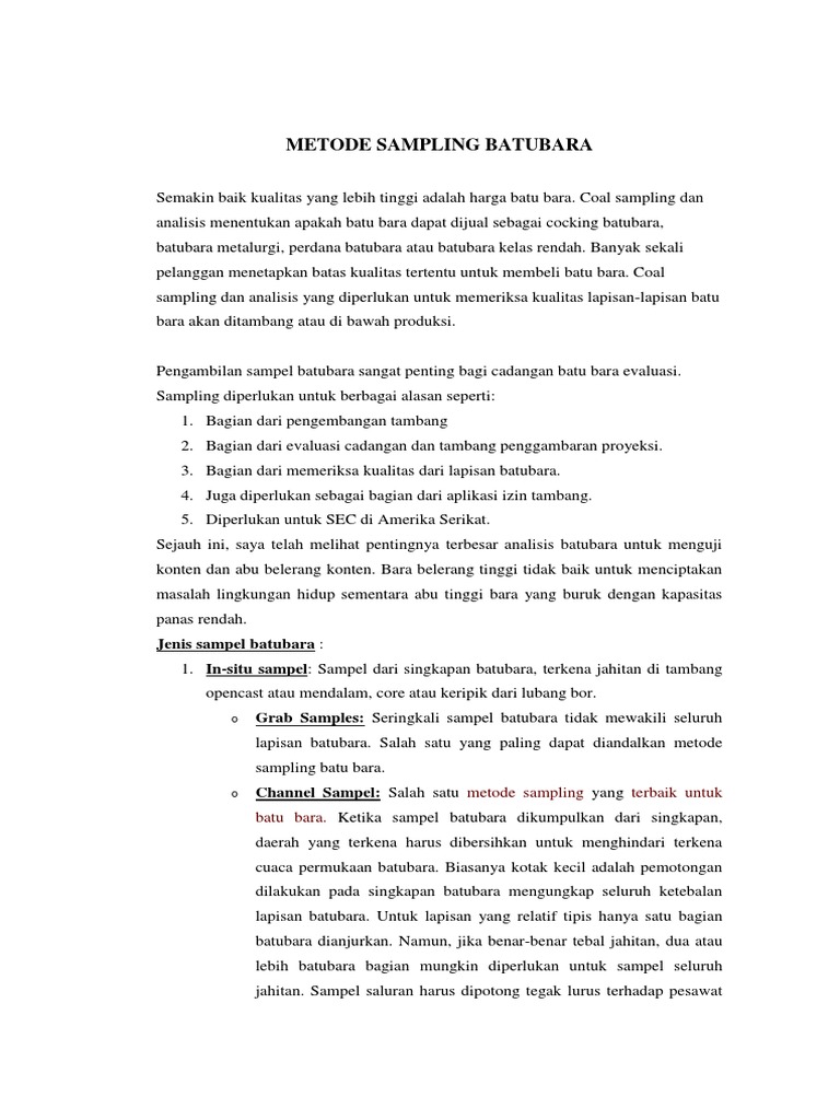 Metode Sampling Batu Bara yang Efektif | PDF | Ilmu Sosial | Teknologi ...