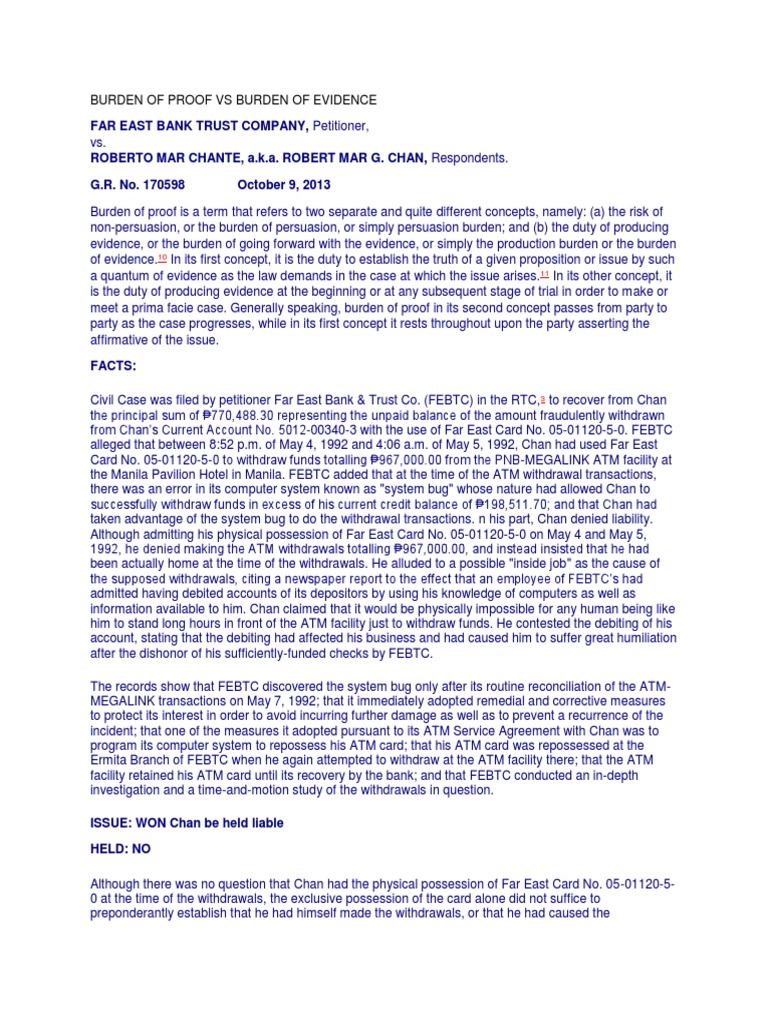 Burden of Proof Vs Burden of Evidence | PDF | Burden Of Proof (Law ...