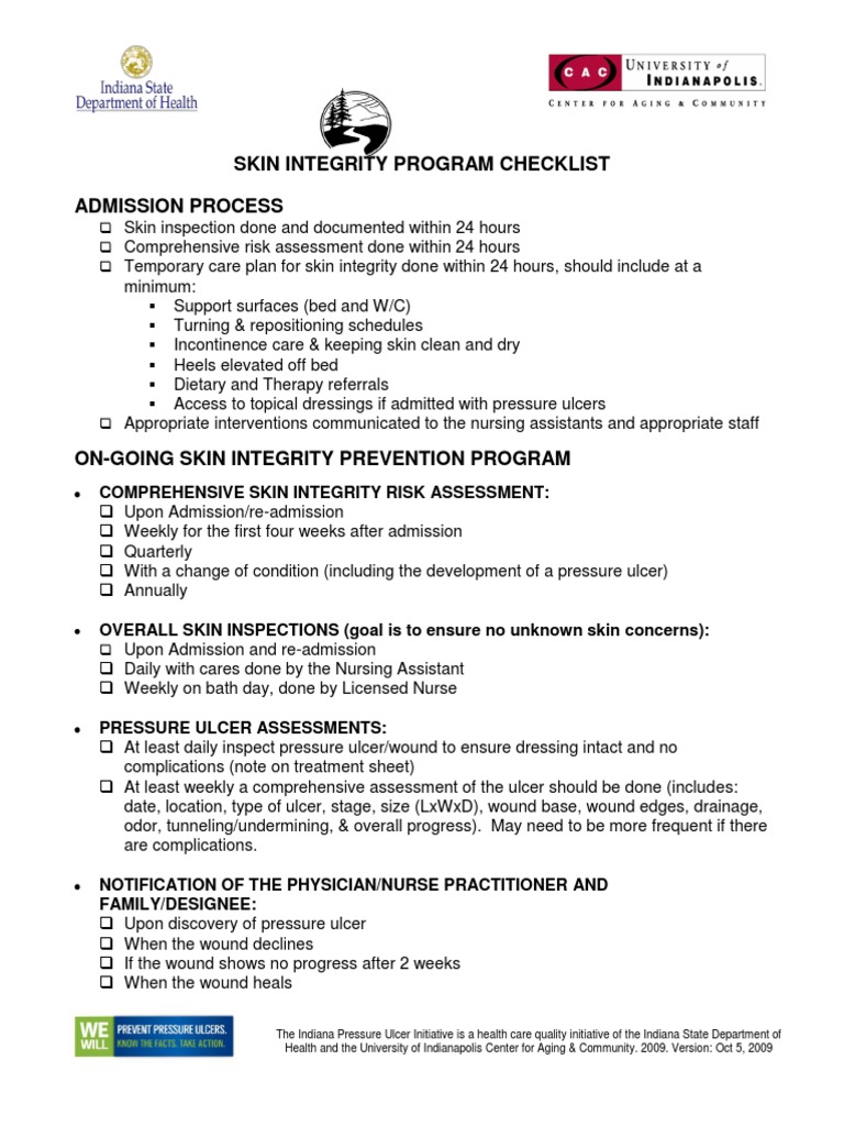 Skin Integrity Assessment Checklist | PDF | Wound | Nursing