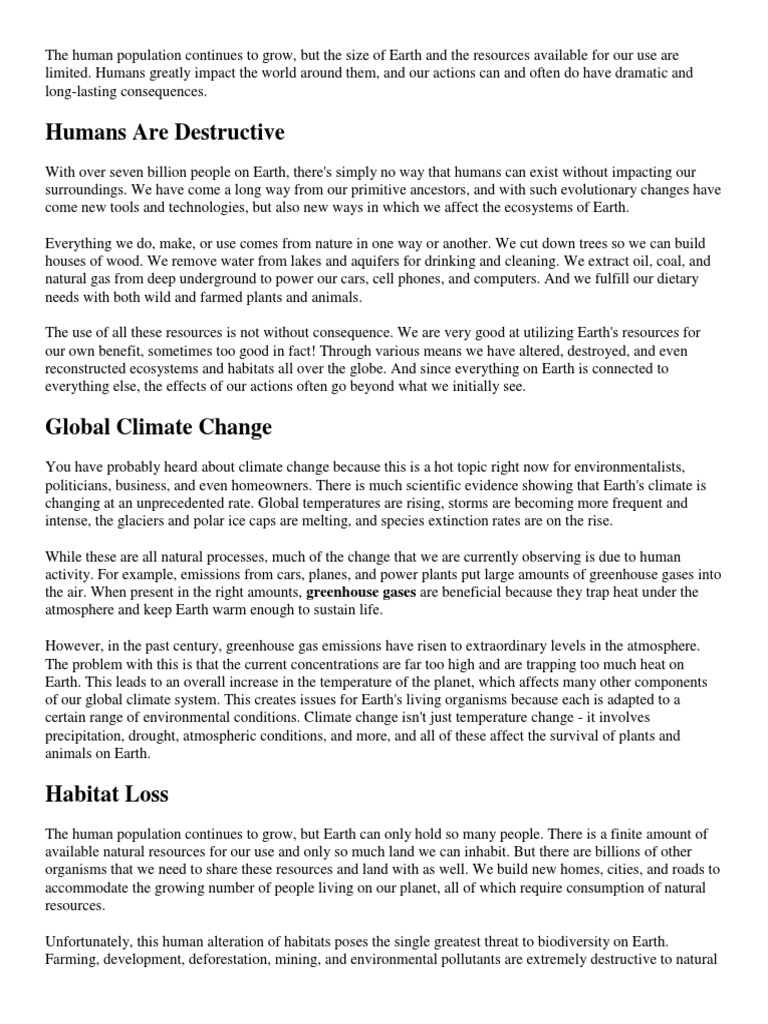 Humans Are Destructive | PDF | Aquatic Ecosystem | Human Impact On The ...