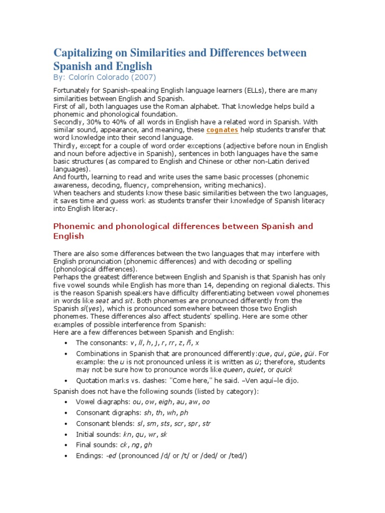 Spanish ELLs: Bridging Language Gaps | PDF | English Language | Spanish ...