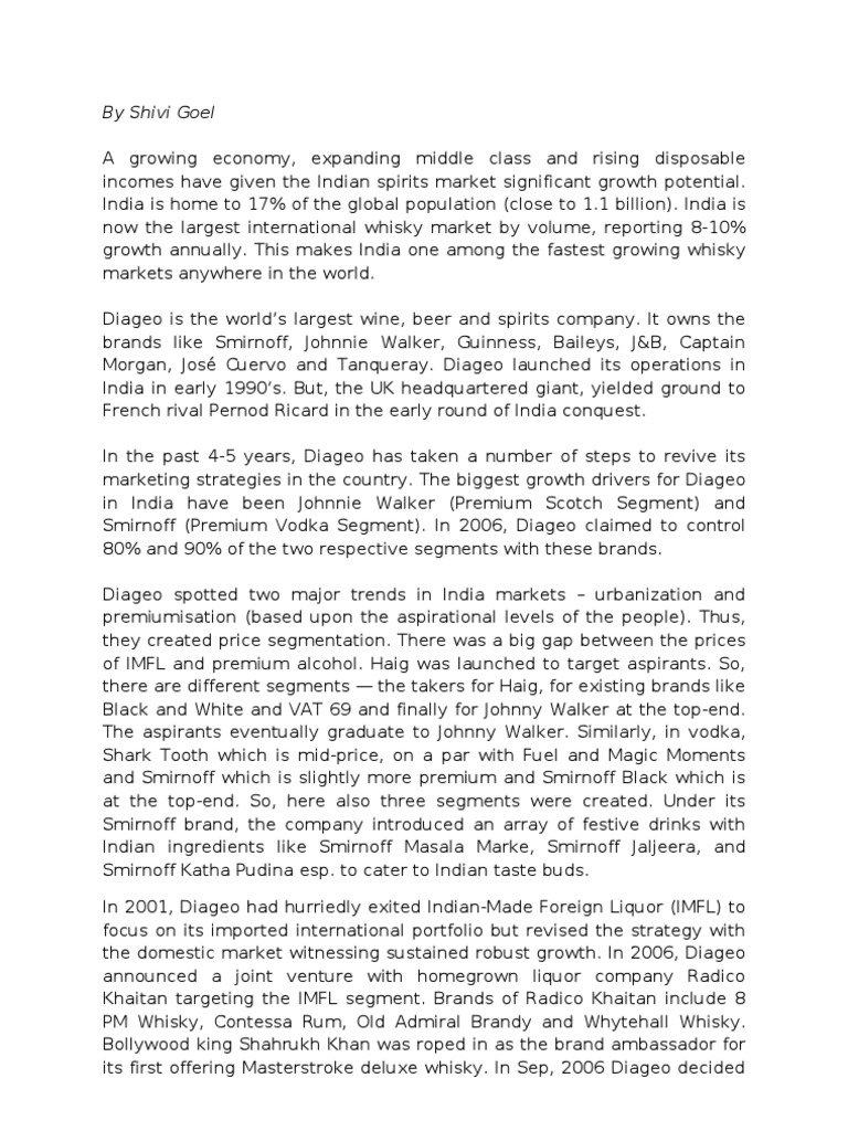 Diageo - Strategies in India | PDF | Alcoholic Drinks | Distilled Drinks