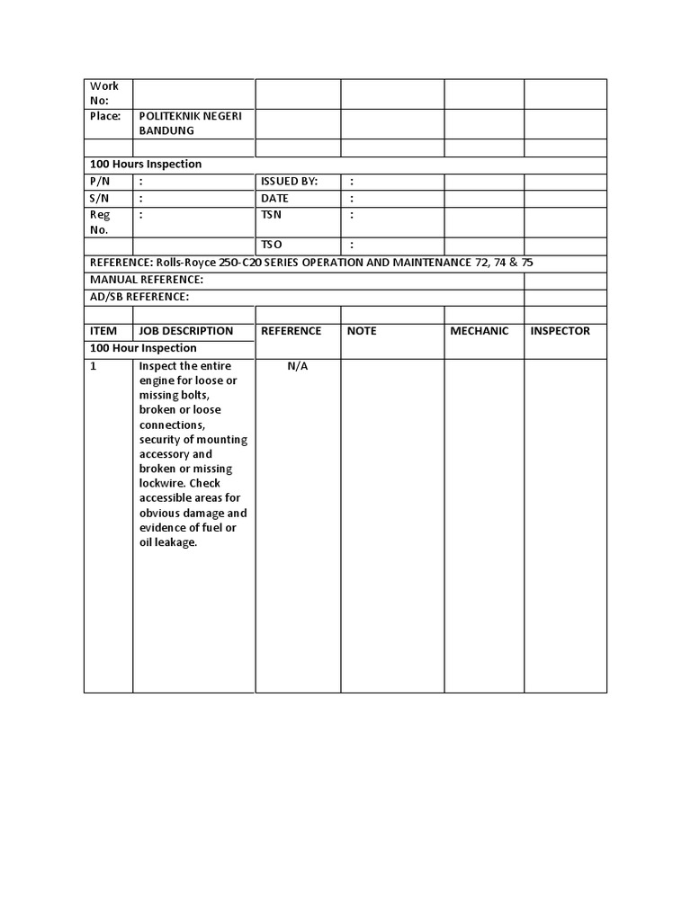 100 Hours Inspection M250 - C20 | PDF | Leak | Valve