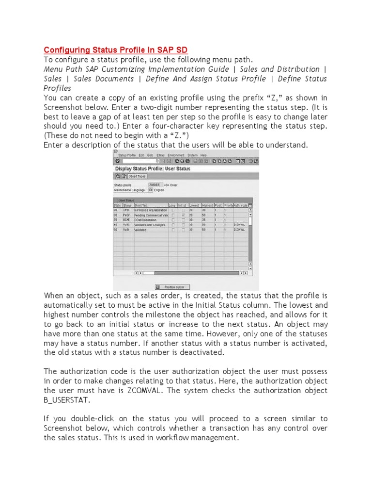 Configuring Status Profile in SAP SD | PDF | Computing | Data