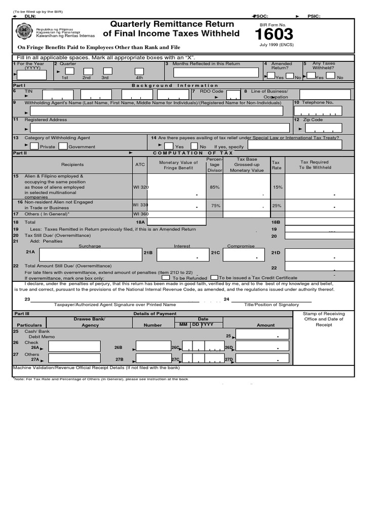 Bir Form 1603 | PDF | Withholding Tax | Taxpayer