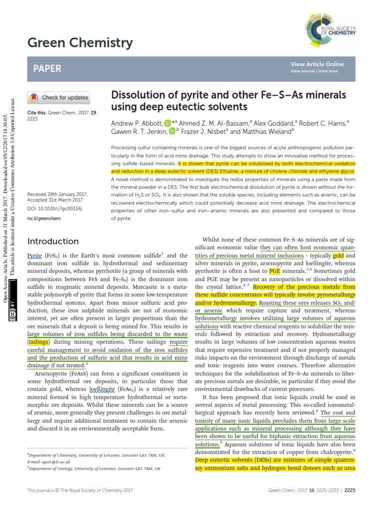 Abbott - Minerals Dissolve - DES PDF | PDF | Redox | Sulfide
