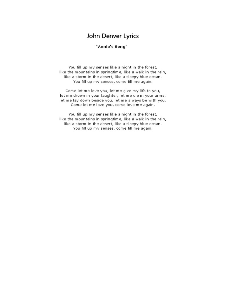 John Denver Lyrics: "Annie's Song" | PDF