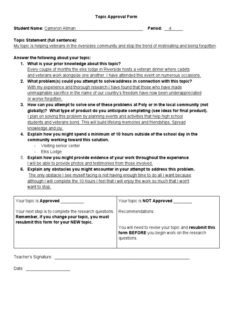 Topic Approval Form With Evaluation Questions 2017-2018 | PDF ...