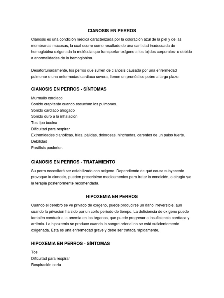 Cianosis en Perros: Síntomas y Tratamiento | PDF | Ciencia y matemáticas
