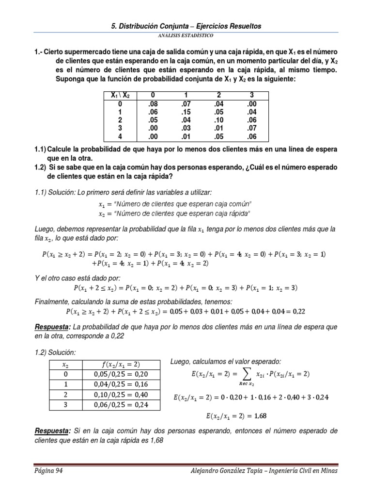 Probabilidad Conjunta Ejercicios Resueltos Análisis Estadístico USACH | PDF | Integral ...
