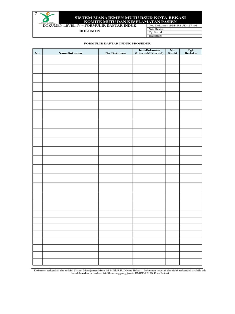 Fm-Rsud-27-01 Formulir Daftar Induk Dokumen | PDF