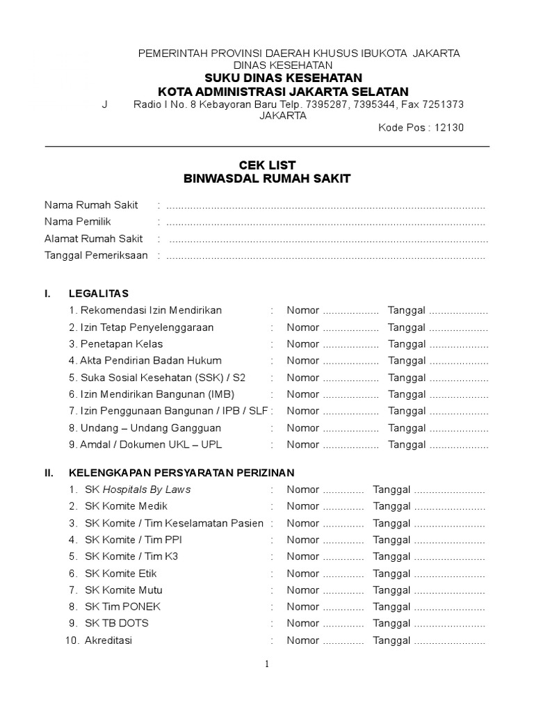 Chek List Binwasdal Rs | PDF