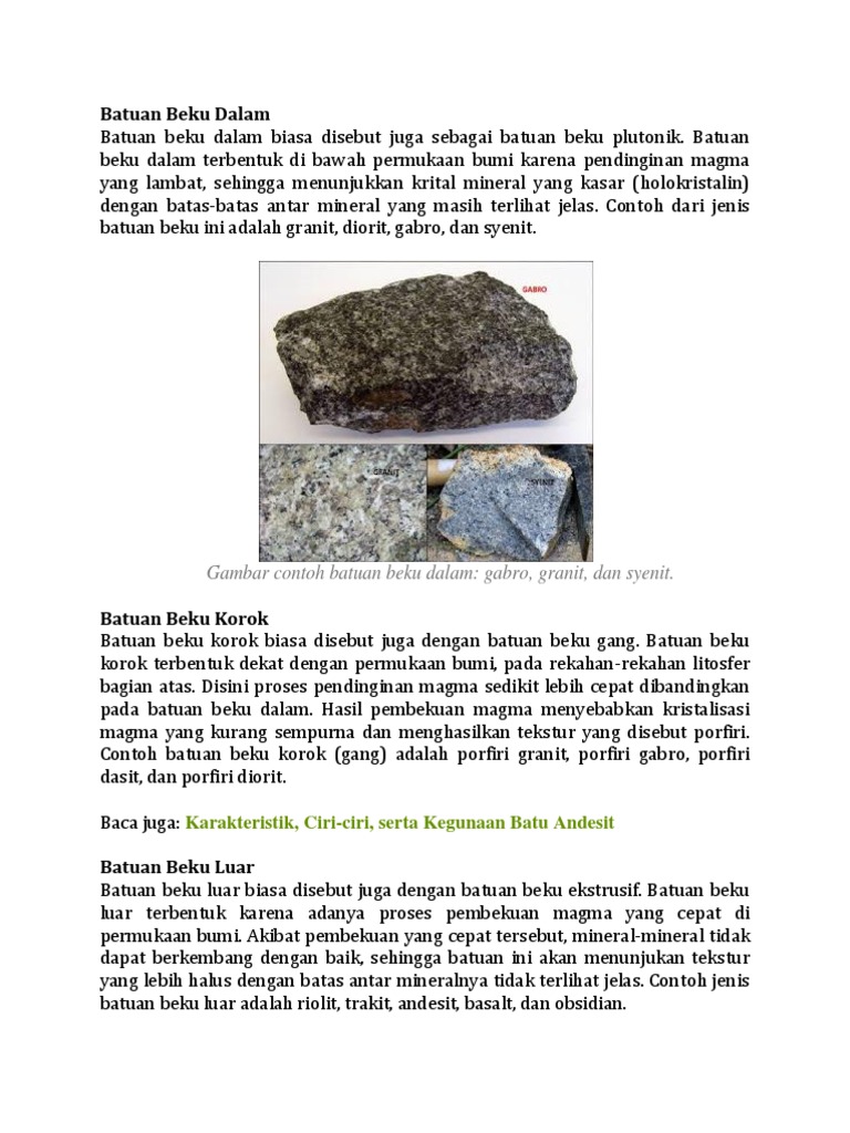 Jenis-Jenis Batuan Beku dan Contohnya | PDF
