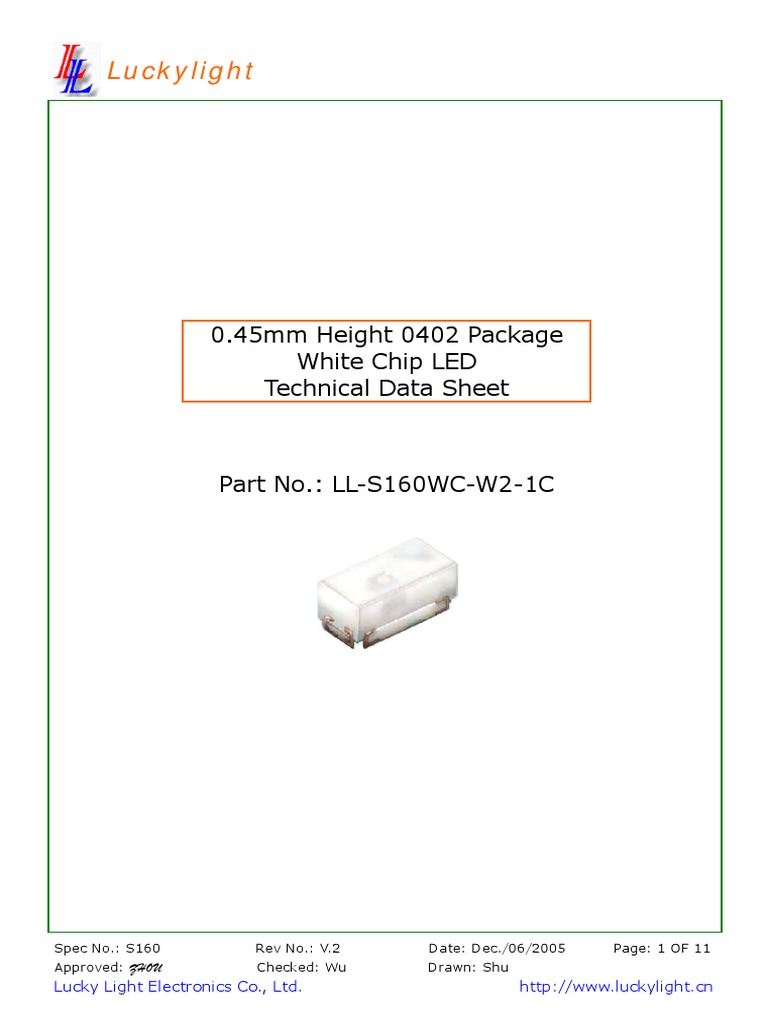 Luckylight: 0.45mm Height 0402 Package White Chip LED Technical Data ...