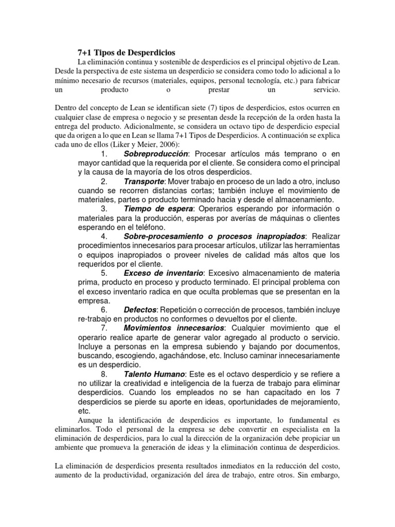 7 1 Tipos De Desperdicios En Lean Pdf Residuos Inventario