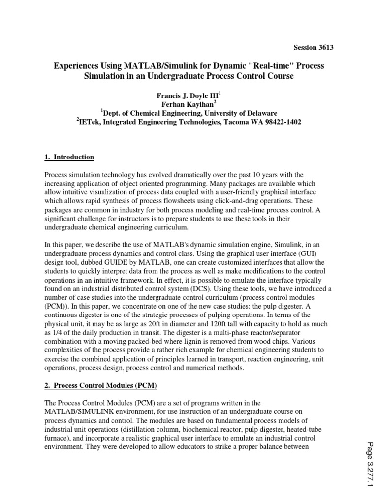 Experiences Using MATLAB Simulink For Dynamic Real-Time Proc | PDF ...