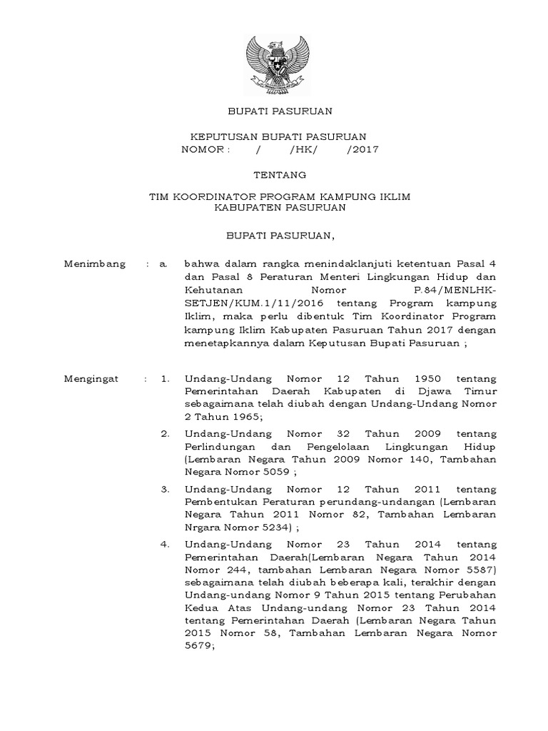 SK Bupati Keg Proklim 2017