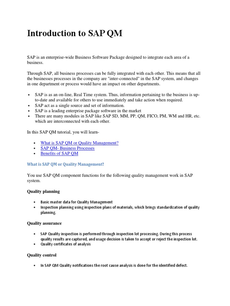 Introduction To SAP QM | PDF | Business Process | Specification ...