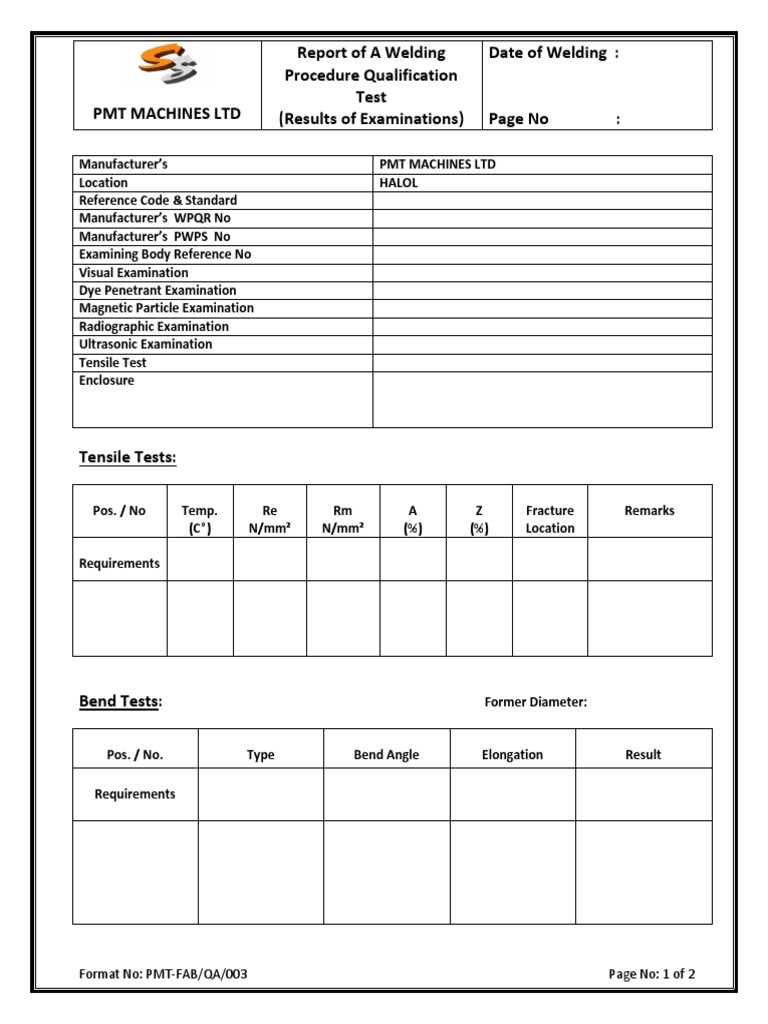 Report of A Welding Procedure Qualification Test (Results of ...