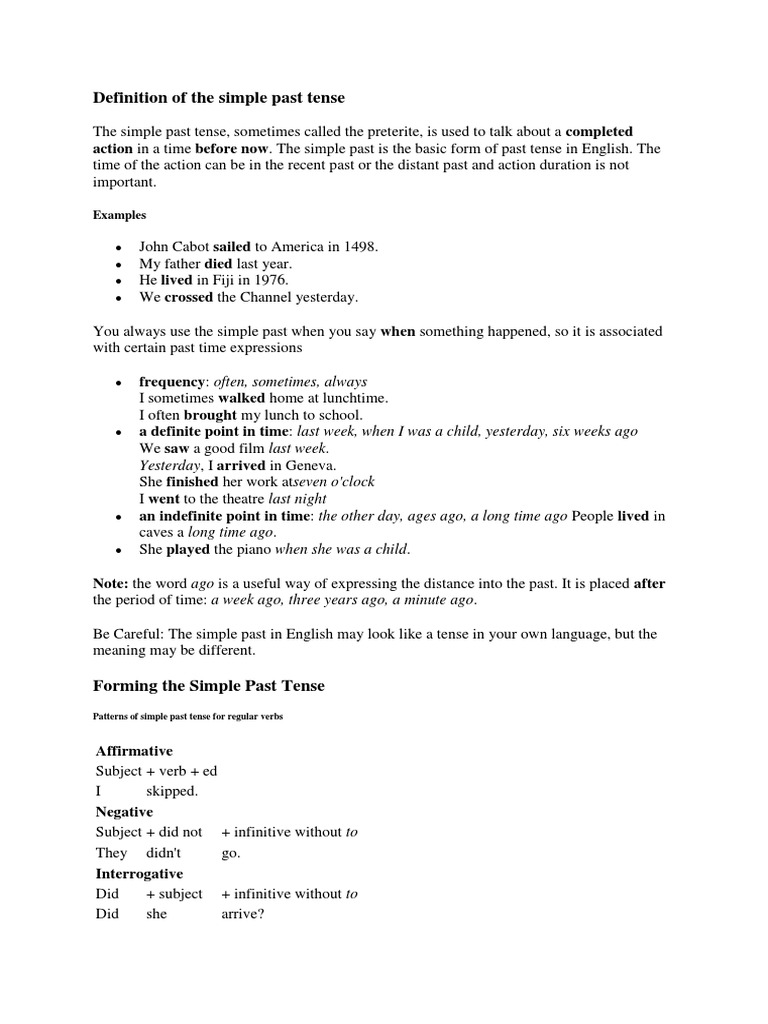Past Tense | PDF | Question | Grammatical Tense Past Tense | PDF | Question | Grammatical Tense