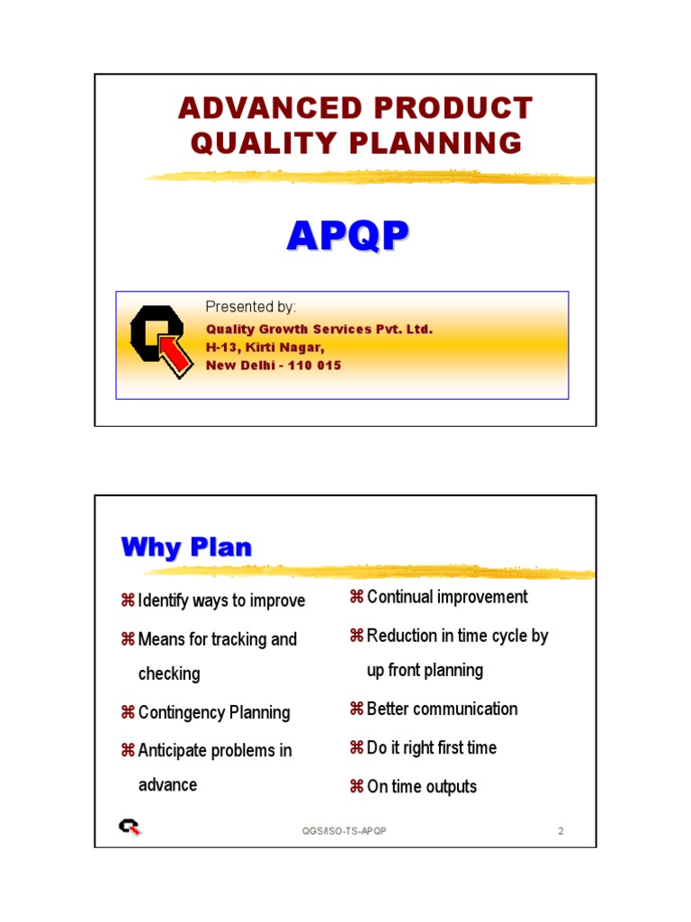 Advanced Product Quality Planning: Why Plan | PDF | Reliability Engineering | Verification And ...